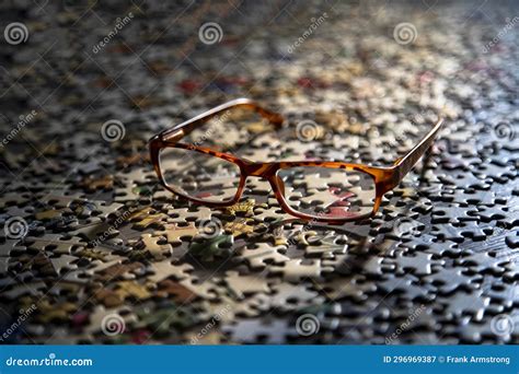 Image Of Eye Glasses Casting A Shadow On A Large Group Of Puzzle Pieces