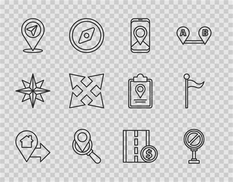 Set Line Location With House Stop Sign City Map Navigation Search Location Road Traffic