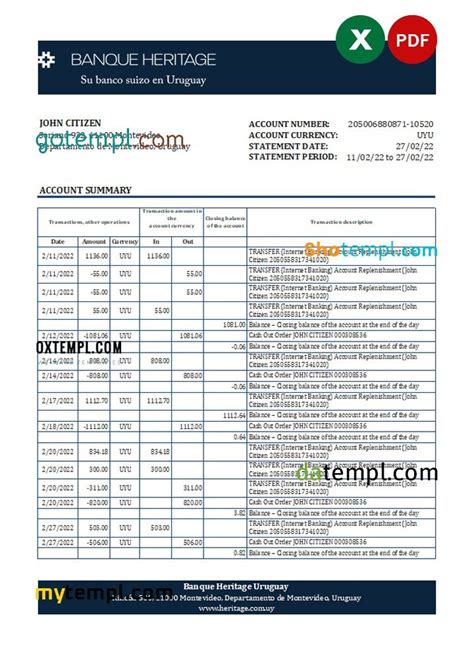 Uruguayan Banque Heritage Bank Statement 3 6 Months Excel And Pdf Example Mytempl
