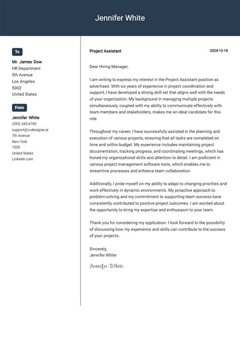 15 Project Assistant Cover Letter Examples And Templates For 2025