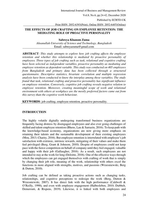 Pdf The Effects Of Job Crafting On Employee Retention The Mediating Role Of Proactive Personality