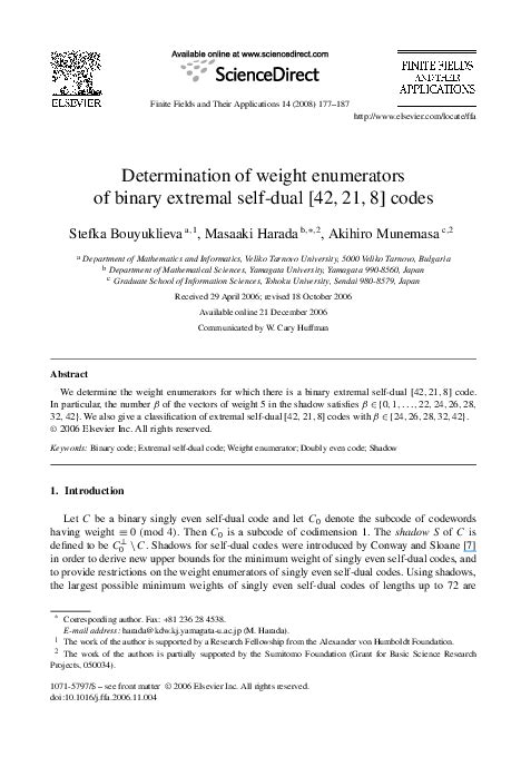 Pdf Determination Of Weight Enumerators Of Binary Extremal Self Dual Codes