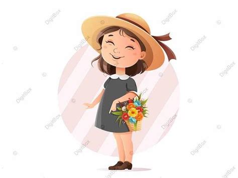 عکس کارتونی دختر با سبد گل دیجیت باکس Digitbox