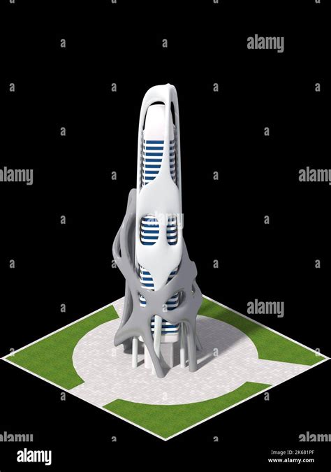 futuristic architecture for a square tiled game rendered in dimetric
