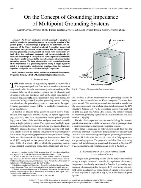 Pdf On The Concept Of Grounding Impedance Of Multipoint Grounding Systems
