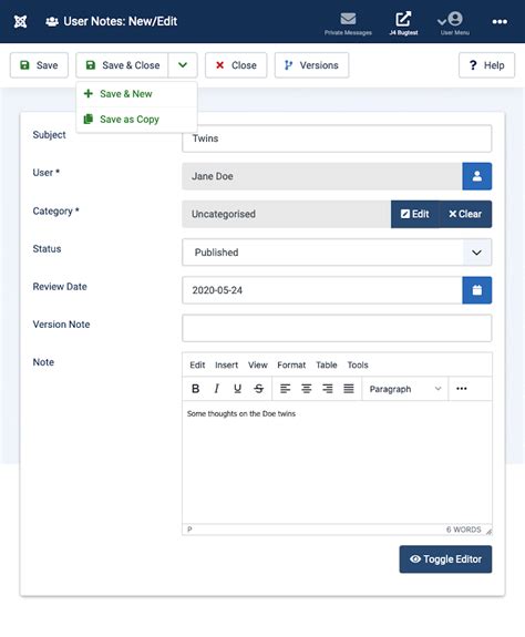 Help4 X User Notes New Or Edit Joomla Documentation