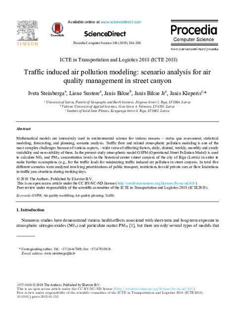 Pdf Traffic Induced Air Pollution Modeling Scenario Analysis For Air