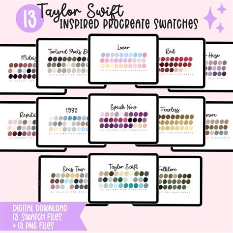 Procreate Color Palette Bundle Color Swatches Pack Taylor Swift Color Palette Procreate