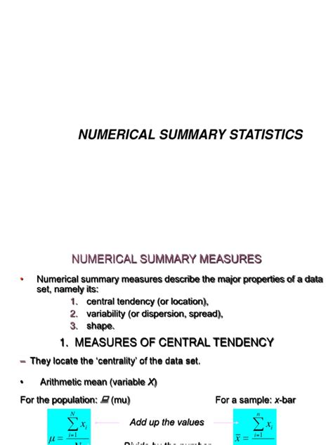 Numerical Summary Statistics Download Free Pdf Skewness Coefficient Of Variation