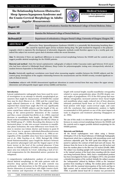 Pdf The Relationship Between Obstructive Sleep Apnoea Hypopnoea Syndrome And The Cranio