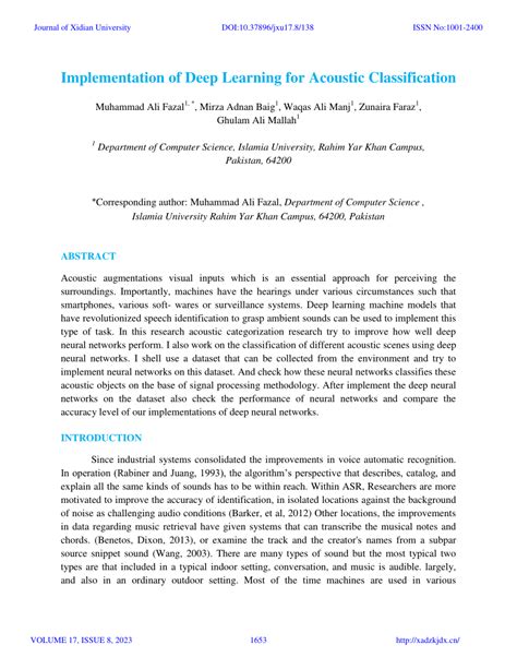 Pdf Implementation Of Deep Learning For Acoustic Classification