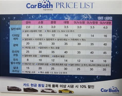 전국의 스팀세차장가격표참조사항입니다 속초스파랜드스팀세차장 네이버 블로그