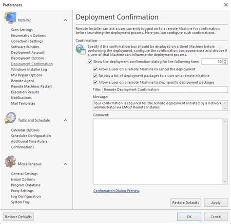 Deployment Confirmation Page Remote Installer