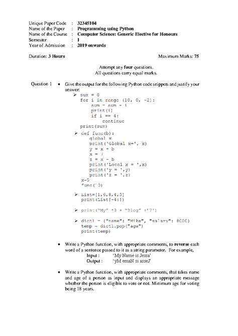 Ge Programming Using Python Exam Questions And Solutions Studocu