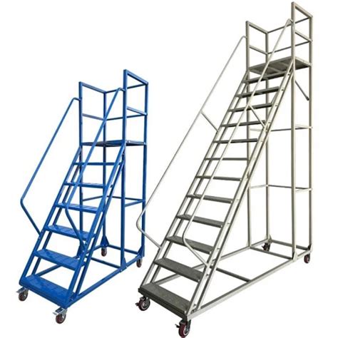Aluminum Mobile Safety Step Ladder With Wheels Platform Climbing Ladder