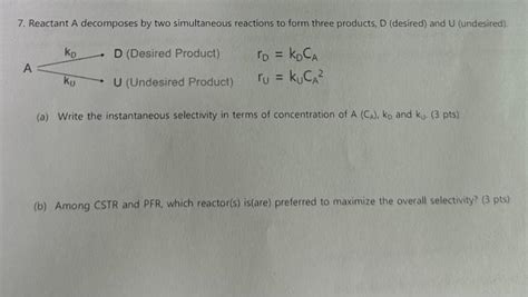Solved Reactant A Decomposes By Two Simultaneous Chegg Com