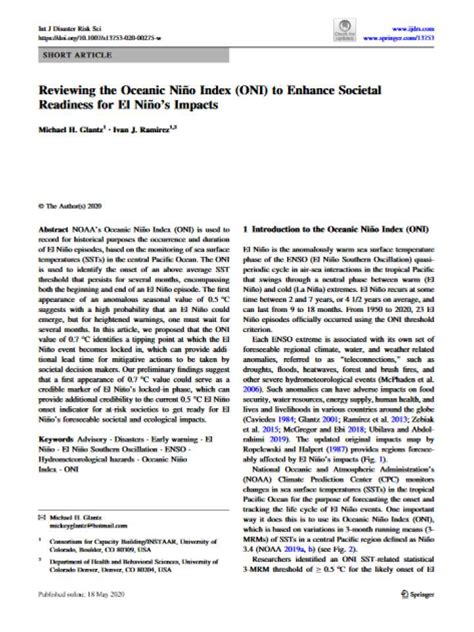 reviewing the oceanic niño index oni to enhance societal readiness