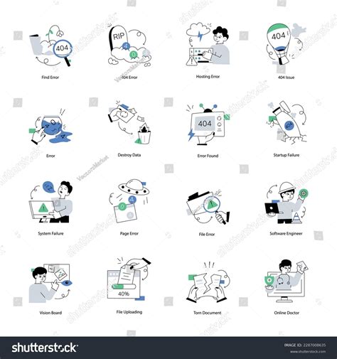 Pack Trendy System Errors Flat Illustrations Stock Vector Royalty Free