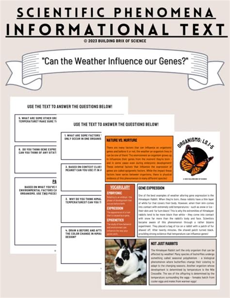 Environmental Gene Expression Informational Text Reading Comprehension Activity