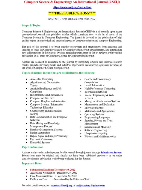 Computer Science And Engineering An International Journal Cseij Pdf Computer Science