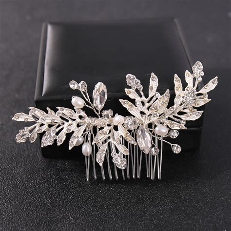 Badu Bg Сребърен цвят Цвете Перла Кристал Сватбен гребен за коса Аксесоари за коса за булка Жени