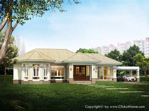 แบบบ้านชั้นเดียวสวยๆ Ct1 007 หลังคาทรงปั้นหยา สไตล์คอนเทมโพรารี่