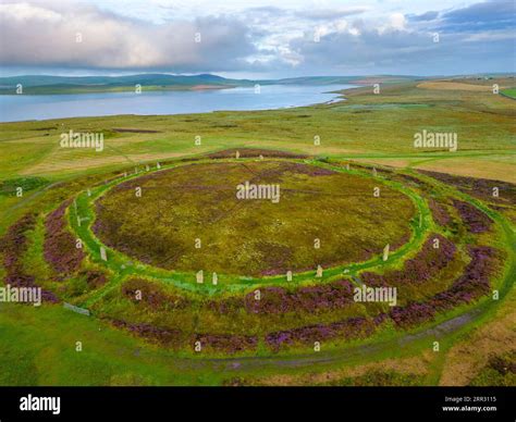 Aerial View Of Ring Of Brodgar Neolithic Henge And Stone Circle At West