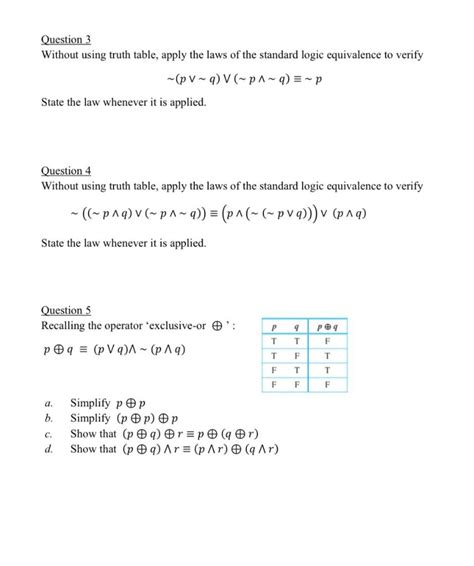 Solved Question 3 Without Using Truth Table Apply The Laws