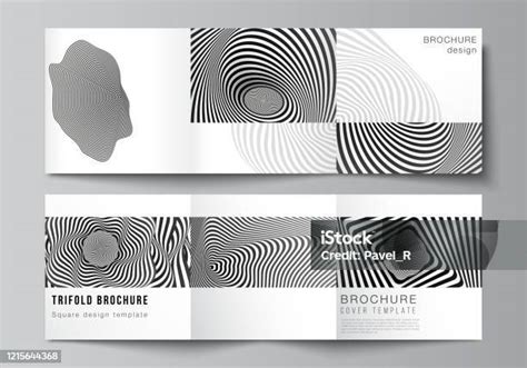 사각형 형식의 최소 벡터 편집 레이아웃은 삼중 브로셔 전단지 잡지에 대한 디자인 템플릿을 다룹니다 착시 흑백 디자인 패턴추상 3d 기하학적 배경 0명에 대한 스톡 벡터 아트