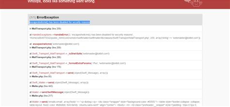 php error when mailing escapeshellcmd has been disabled for