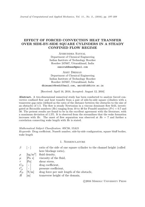 Pdf Effect Of Forced Convection Heat Transfer Over Side By Side