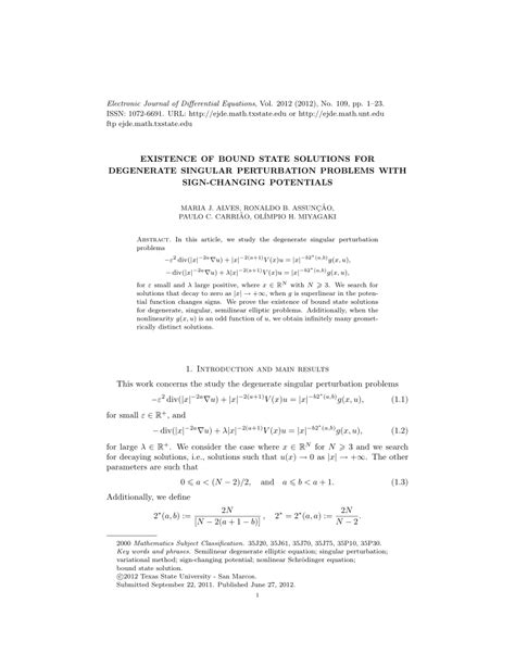 Pdf Existence Of Bound State Solutions For Degenerate Singular Perturbation Problems With Sign