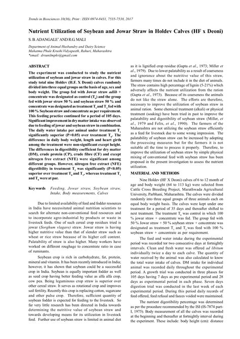 Pdf Nutrient Utilization Of Soybean And Jowar Straw In Holdev Calves Hf X Deoni