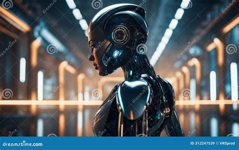 Female Android Robot Eye Close Up Digital Iris Of Cyber Woman Bionic Technology Concept