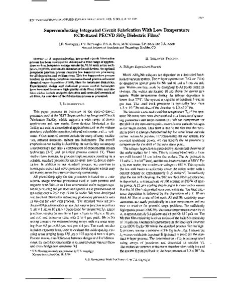 Pdf Superconducting Integrated Circuit Fabrication With Low Temperature Ecr Based Pecvd Sio