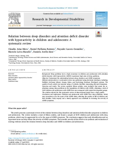 Pdf Relation Between Sleep Disorders And Attention Deficit Disorder With Hyperactivity In