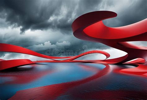 Abstract Architectural Structure Featuring Curved Objects On The Body Of Water Ai Generated