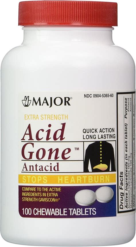 MAJOR Acid Gone Extra Strength Antacid Chewable Tablets Acid Reflux Medicine For Adults