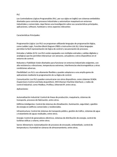 Plc Pdf Controlador Lógico Programable Scada