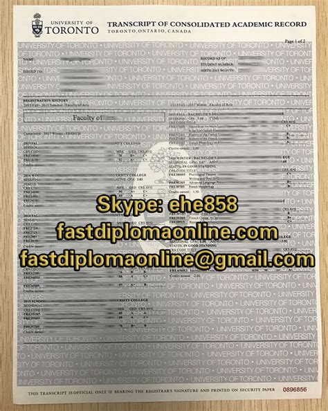 University Of Toronto Transcript Of Academic Record Replacement