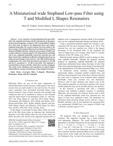 Pdf A Miniaturized Wide Stopband Low Pass Filter Using T And Modified L Shapes Resonators