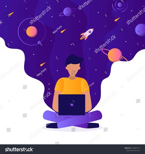 Programmer Working On Laptop Lotus Pose Stock Vector Royalty Free