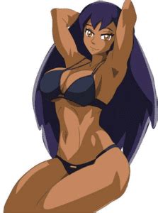 Iris Free Sex Art Seductive Look Blank Background Bikini Black Bikini Purple Hair Navel