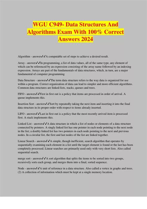 Wgu C949 Data Structures And Algorithms Exam With 100 Correct Answers