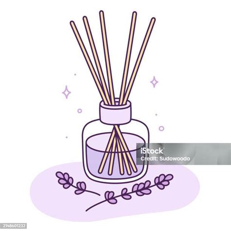 Lavender Scented Fragrance Reed Diffuser Drawing Stock Illustration