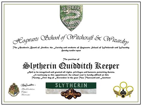 Hogwarts House Award Certificate