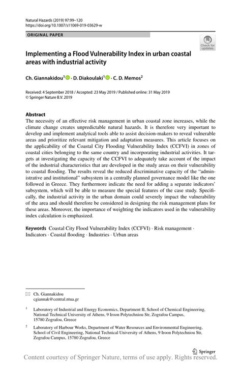 Implementing A Flood Vulnerability Index In Urban Coastal Areas With Industrial Activity