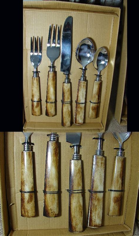 Real Bone Handle Flatware Set 5 Moose R Us Com Antiques Collectibles Log Cabin Decor