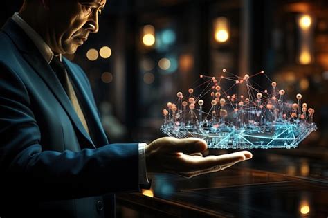 Premium Photo A Businessman Touches The Neural Networks With His Hand