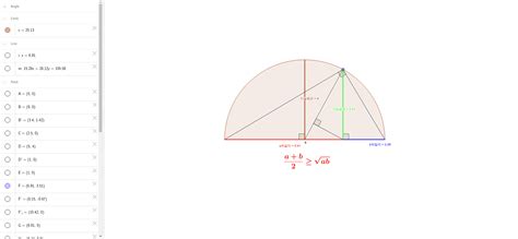 절대부등식 산술평균과기하평균사이의관계 geogebra